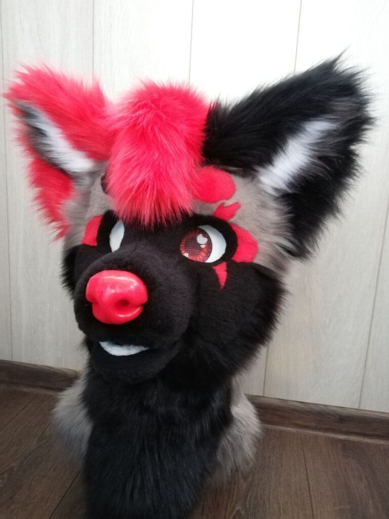 New DOG head! Red&Black partial fursuit - Angel Tigress Fursuit Studio